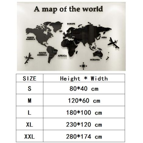 3D DIY Wall Sticker World Map Family Wall Pictures Home Wall Art (Black ...