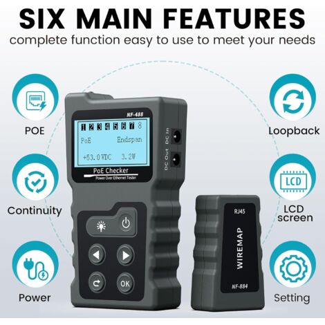 PoE Voltage and Current Tester with LCD Cable Tester with POE Function ...