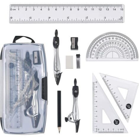 Geometry Set,10pcs Geometry Kit,Ruler Protractor Compass Pencil Refills ...