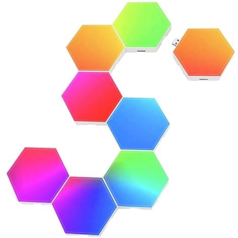 Set of 8 modular wall lights, hexagons, with touch or remote control, LED