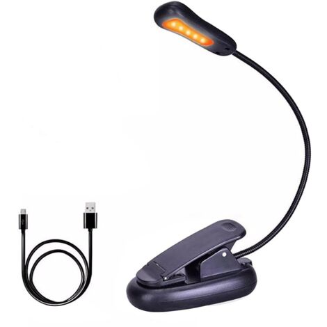 LED Reading Light, 5 LEDs, 3 Light Levels, USB Rechargeable, Black