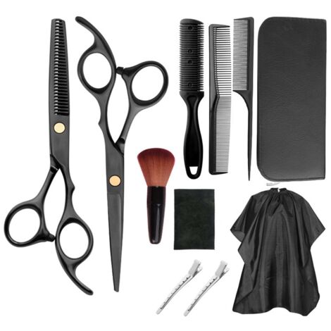 Set of 11 cutting/rotating accessories, stainless steel, scissors, cape ...