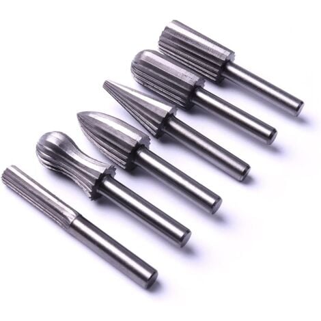 6pcs 6mm 1/4" Steel Rotary Burr File Set for Metal Plastic Wood Stone ...