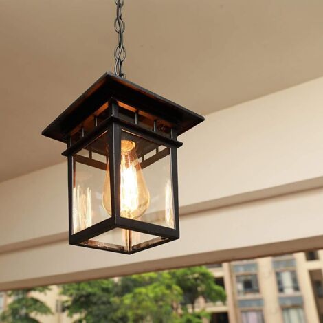 Outdoor Hanging Lamp, Galvanized Steel Pendant Light, Clear Glass ...
