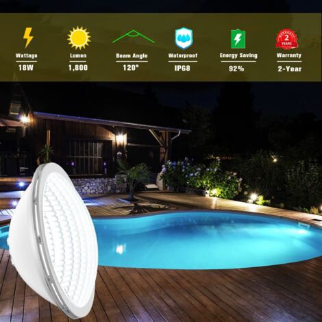 PAR56 Pool Lamp, 18W Waterproof IP68 Pool Spotlight Submersible LED ...