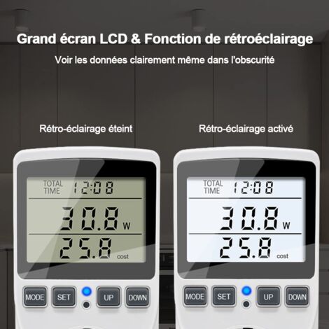 Wattmeter Socket Energy Meter, Power Consumption with 11 Modes, Backlit ...
