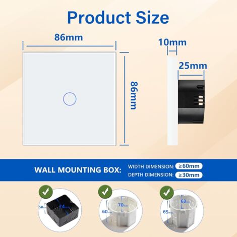 1 Gang 1 Way Touch Switch,White Light Switch with LED Display Light ...