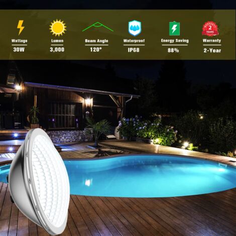 LED Pool Light PAR56, 30W Waterproof IP68 Pool Spotlight Submersible Pool Lamp Light 12V DC/AC ...