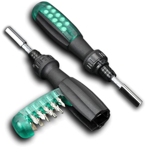 10-in-1 Ratchet Screwdriver with Magnetic Tip, Small Pocket, Green, 1 Piece