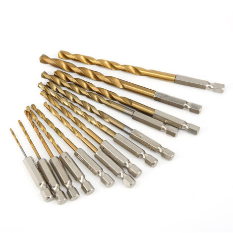13Pcs HSS Twist Drill Bits (1.5-6.5mm) with Hex Shank Titanium Nitride Coating