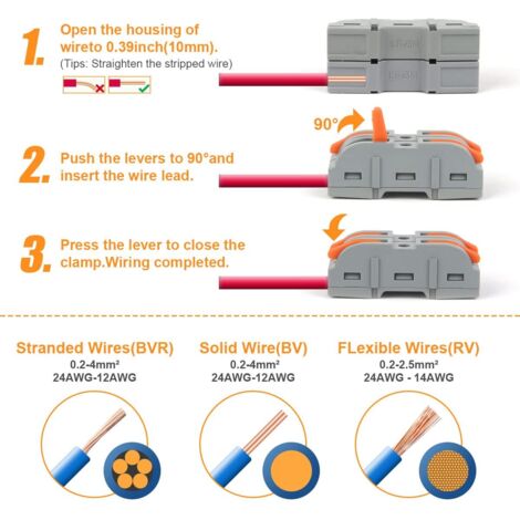 Quick Electrical Connectors with Lever, 34 PCS Quick Connect Terminals ...
