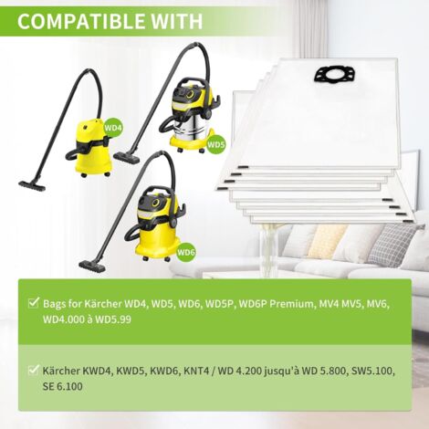 12 vacuum cleaner bags for Karcher WD4 WD5 WD6 Premium, for Karcher MV4 ...