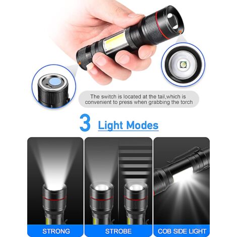 Pcs Small LED Flashlight, Magnet & COB, Mini USB Rechargeable ...