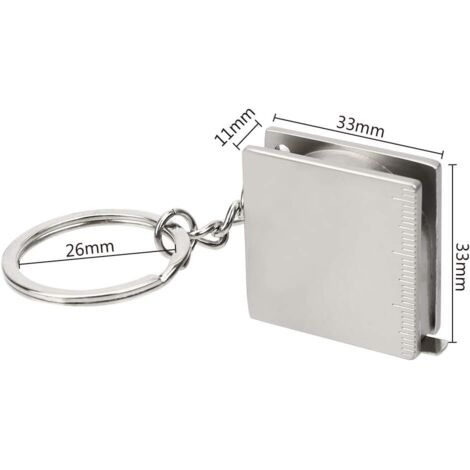 70cm Stainless Steel Tape Measure, Mini Ruler with Key Ring, 33 x 33 mm.