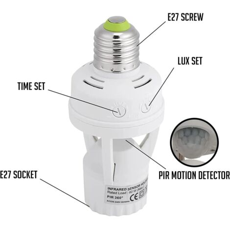 Socket with PIR motion sensor bulbs with E27 base for indoor use with ...