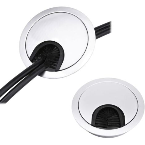 Set of 2 Round Recessed Cable Management, Brushed Steel Metal Wire ...
