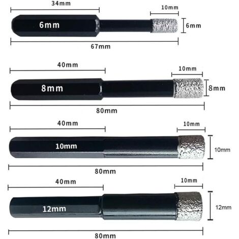 Set of 4 Diamond Drill Bits for Tiles, Ceramics, Porcelain Stoneware ...