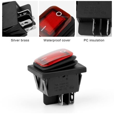 Switch, Waterproof Rocker Switch, AC 16A/250V 20A/125V 4 Pin 2 Position ...