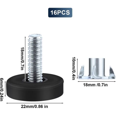 6.35mm Adjustable Furniture Levelers, 16 Pieces Screw-in Furniture ...