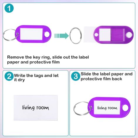 20 Plastic Key Tags 10 Colors, Writable House Key Tags, Luggage Tags ...