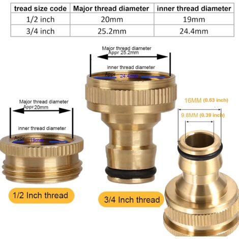 20mm to 25mm Threaded Brass Garden Tap Connector - Brass Quick Connect ...