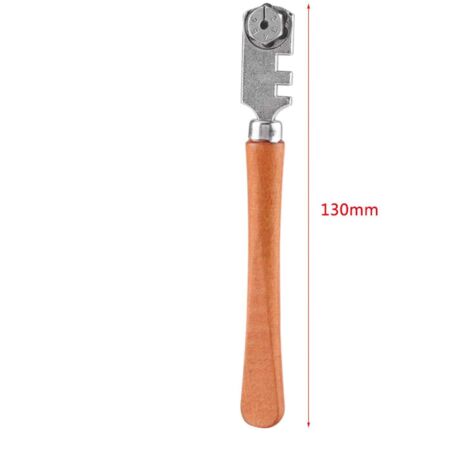 130mm Professional Six Wheel Glass Cutter - Craft Cutting Kit Tool with Wooden Handle