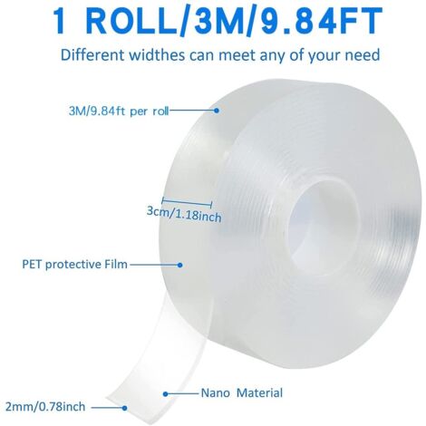 Double Sided Extra Strong (3m), Heavy Duty Double Sided Tape, Traceless, Removable, Reusable ...