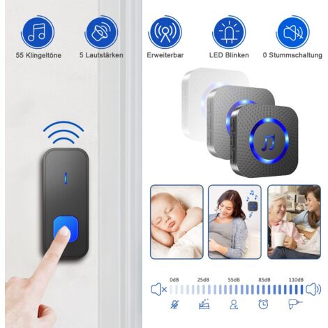 Wireless Doorbell, 400M Door Bell IP55 Waterproof Electronic Chime ...