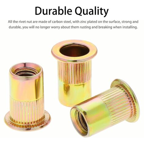 100 Pieces M6 Threaded Rivet Nut Flat Head, Zinc Plated Carbon Steel ...