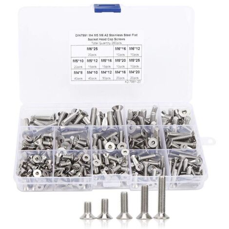 260Pcs Hex Socket Screws, M4 M5 M6 Precise Flat Hex Head Screws for ...