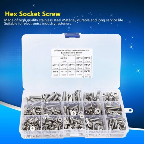 260Pcs Hex Socket Screws, M4 M5 M6 Precise Flat Hex Head Screws for ...