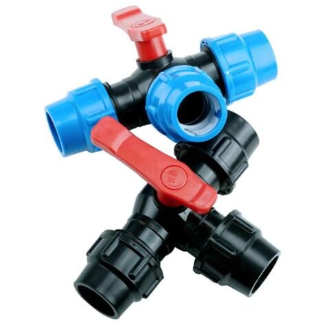 3-Way Polyethylene Pipe Connector - Quick Connect with Valve - 40mm