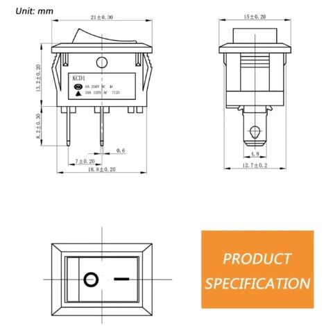 T85 KCD1-101 Mini Toggle Switch 2 Pin SPST Rocker Switch with Wiring ...