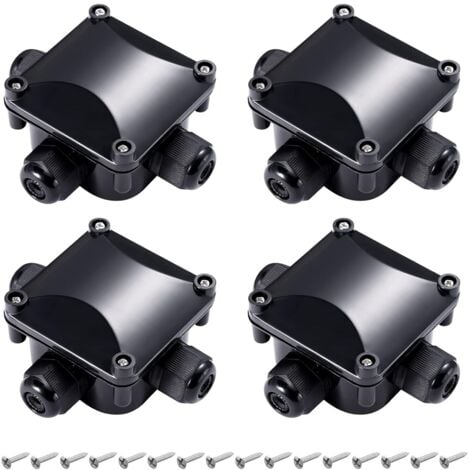 4 x IP68 Waterproof Junction Box 3 Cable Connection Box Outdoor Black