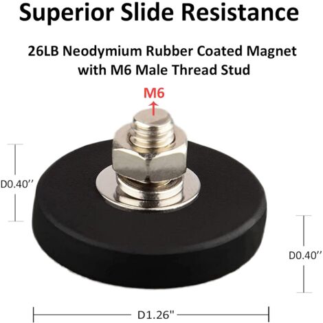 4 Pack Anti-Scratch Neodymium Magnets with Rubber Coating and M6 Male ...