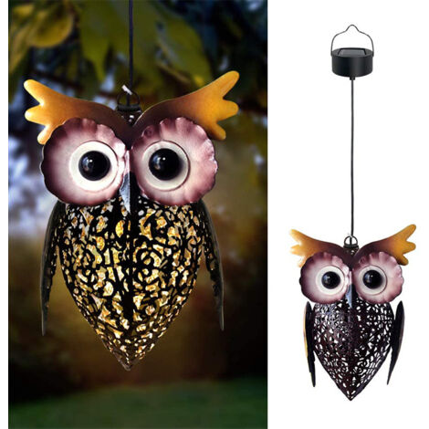 Hollow LED Solar Lantern Outdoor Hanging Vintage Cute Owl Metal ...