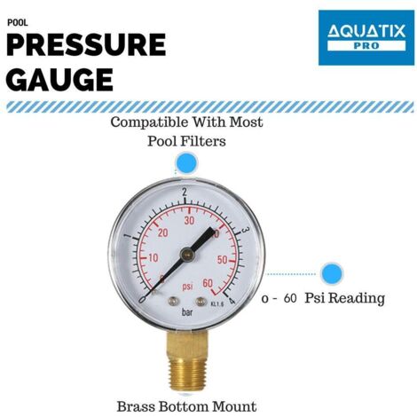 Water Pressure Gauge Pool Pressure Gauge 60PSI 1/4"NPT Bottom Mount Inch Thread Mechanical ...