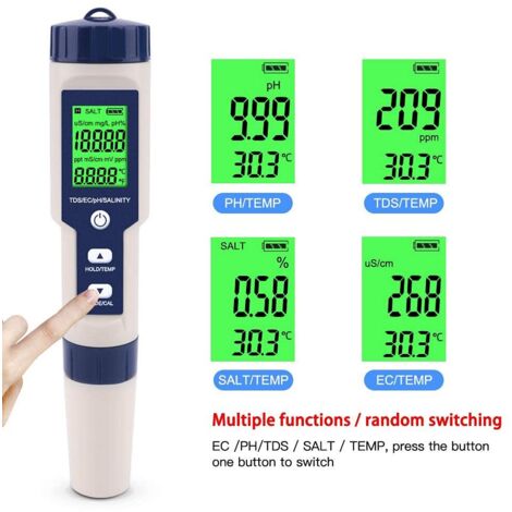 5-in-1 Electronic PH Meter Tester, Measures PH & TDS & EC Salinity ...