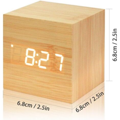 Wooden Alarm Clock - Mini Digital Clock with Temperature Time Display ...