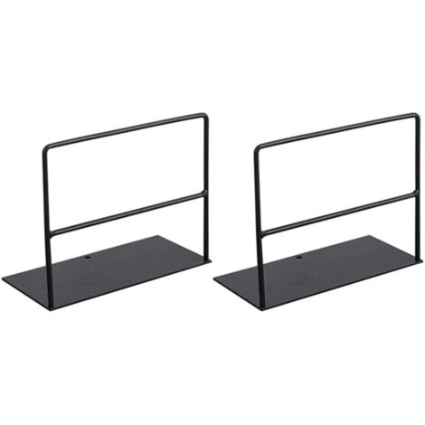 Pair Wrought Iron Bookends Simple Book Stand Office Magazine Holder Black