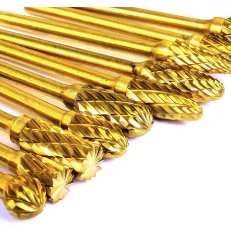 10pcs Double Cut Titanium Carbide Rotary Burrs 3mm Shank 6mm Head Solid ...