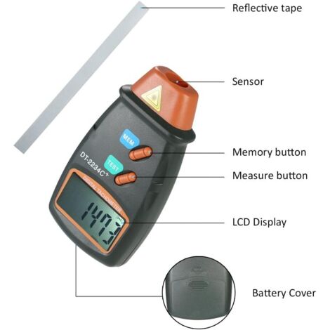 Digital Handheld Laser Tachometer Non-Contact Tachometer Range 2.5RPM ...