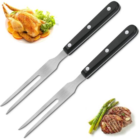 Meat Fork with Wooden Handle 2 Pieces Stainless Steel Barbecue Long ...