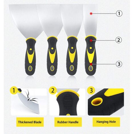 Wallpaper Scrapers, 1.5'', 3'', 4'', 5'' Wide, Putty Knife Set, Metal ...