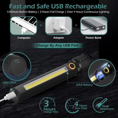 LED Flashlight, 2 Pack Flashlights, Bright Adjustable and Zoomable ...