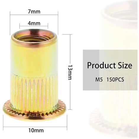 150 Pieces M5 Threaded Rivet Nut Flat Head, Threaded Rivet Nuts ...