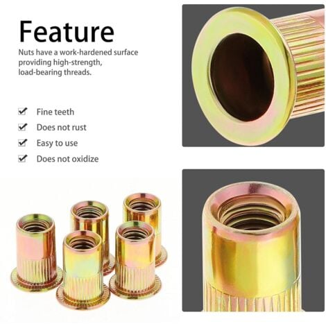 150 Pieces M5 Threaded Rivet Nut Flat Head, Threaded Rivet Nuts ...