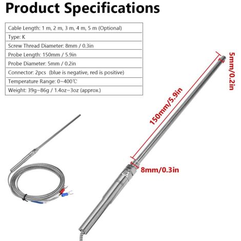 Thermocouple Sensor Probes, Temperature Controller High Temperature K Type Thermocouple Sensor(3m)