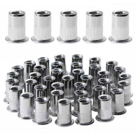 100pcs M6 Flat Head Threaded Rivet Nut, Stainless Steel Threaded Rivet ...