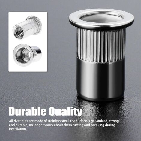 100pcs M6 Flat Head Threaded Rivet Nut, Stainless Steel Threaded Rivet ...
